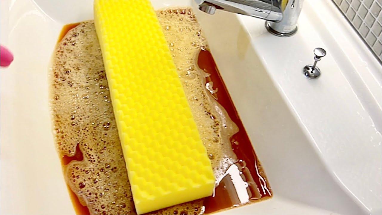 【ASMR】Long waffle sponge × Thick recycle mix cleaner🐍snake sponge ...