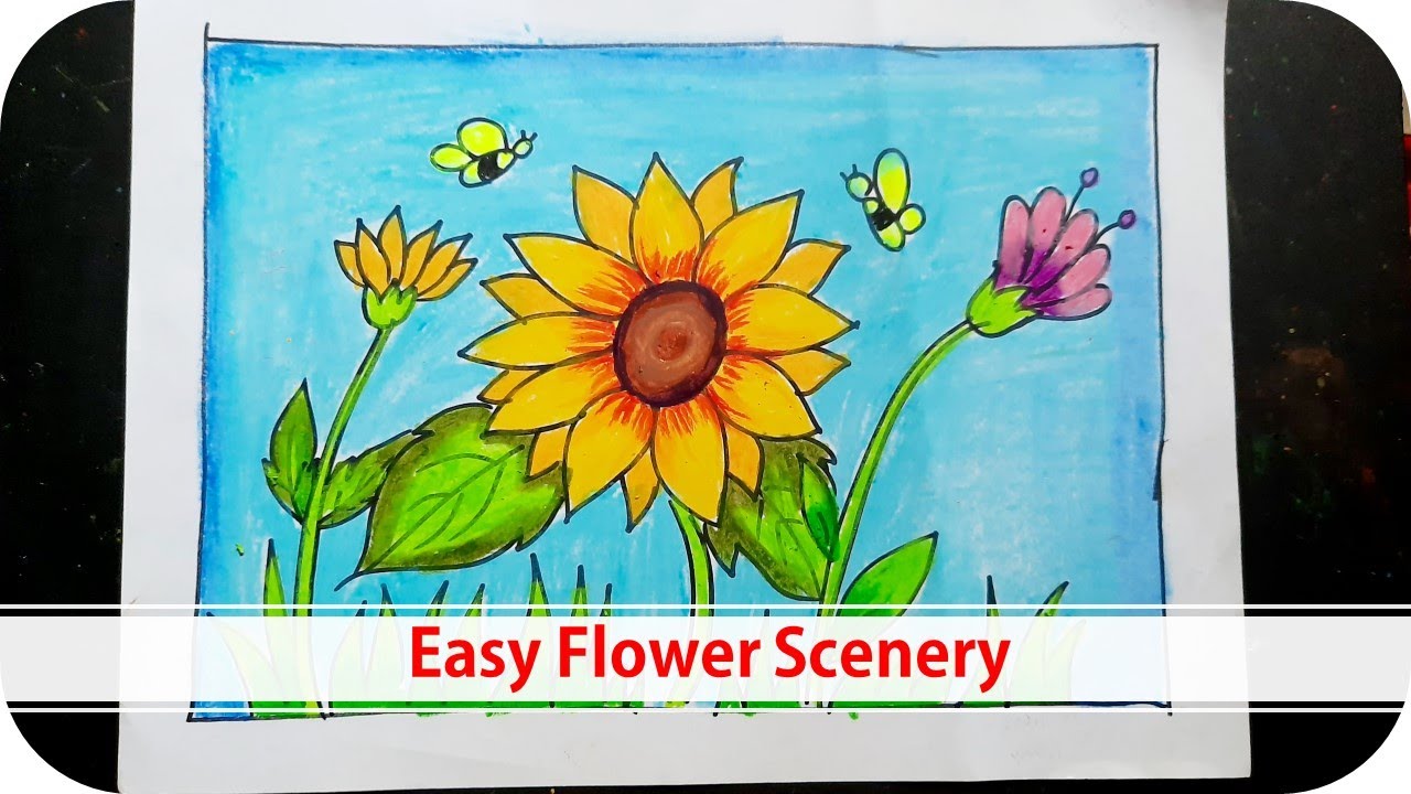 How To Draw Flower Scenery|Flower Drawing With Oil Pastels| - YouTube
