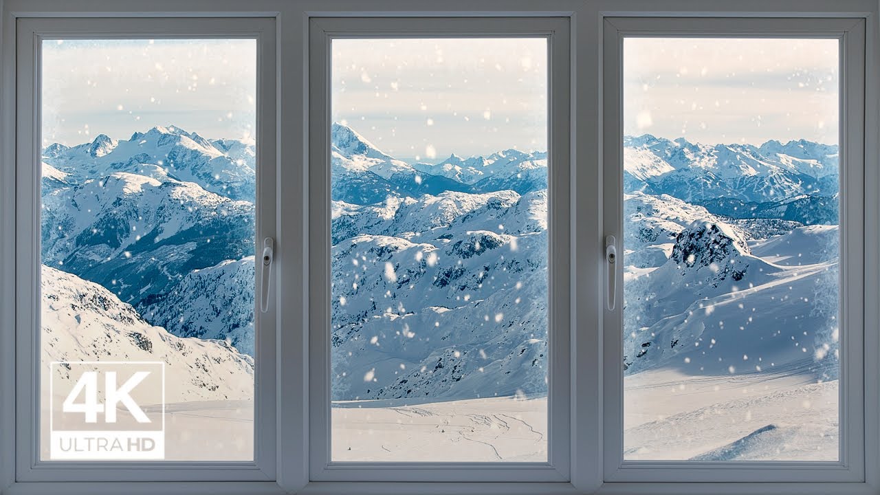 4K snowy mountains window view - Relaxing, Calming, Ambience (ASMR ...
