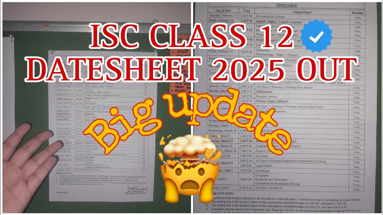 Isc class 12th Datesheet out 😱🔥| Only 2.5 months left| Paper starting ...