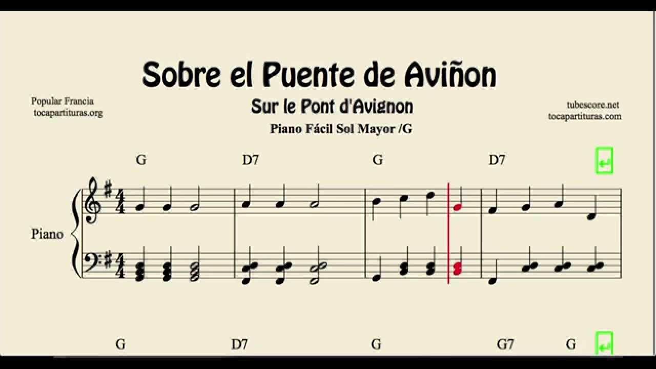 Bridge Over Avignon Easy Sheet Music for Piano in G Major Sur le Pont D ...