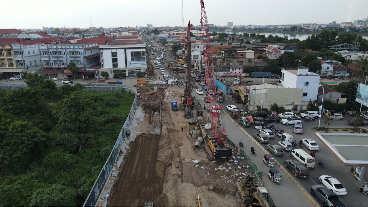 Construction site of 7th flyover Russey Keo, Phnom Penh, Cambodia - YouTube