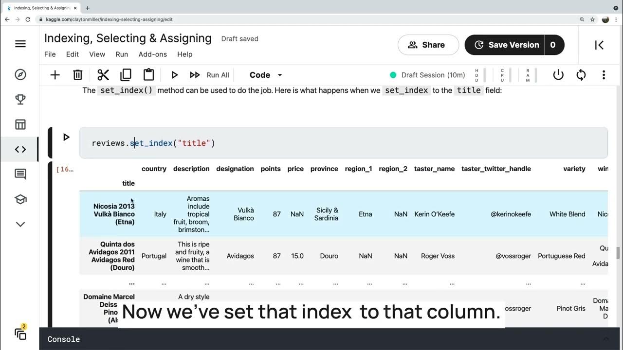 Indexing, Selecting and Assigning - Pandas Fundamentals - YouTube