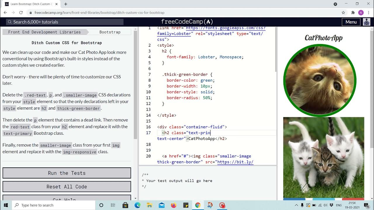 Bootstrap Tutorial 10 - replacing few custom css with Bootstrap - freecodecamp - YouTube