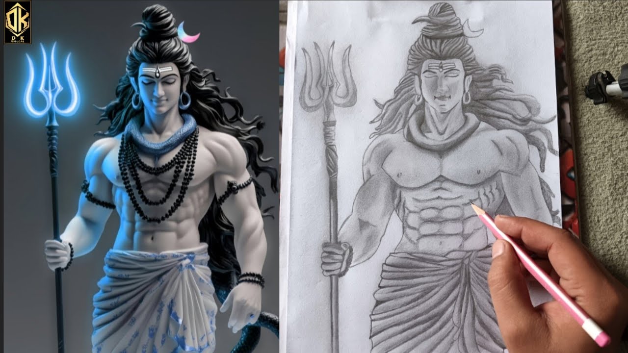 Lord Shiva Drawing, Mahadev Drawing, Mahadev Portrait tutorial by 5 rs ...