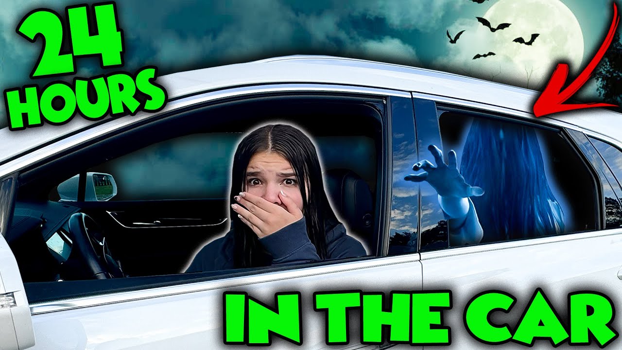 24 Hours In The Car! We Saw A Creepy GHOST LADY! - YouTube
