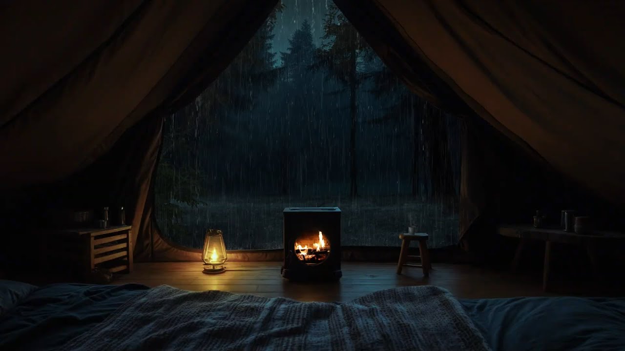 Rain on Canvas Tent with Thunder ⛈️⚡ Overnight Camping in the Tent with ...