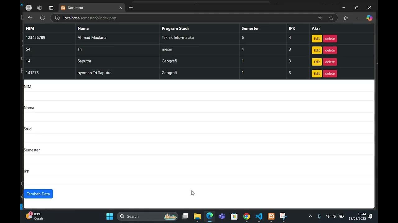 Data Mahasiswa dengan menggunakan CRUD dengan data json. - YouTube