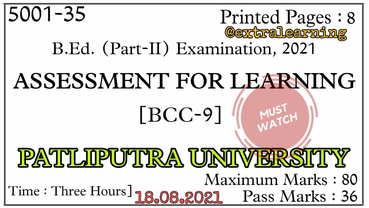 ASSESSMENT FOR LEARNING|B.ED PREVIOUS QUESTION PAPER 2021|PPU ...