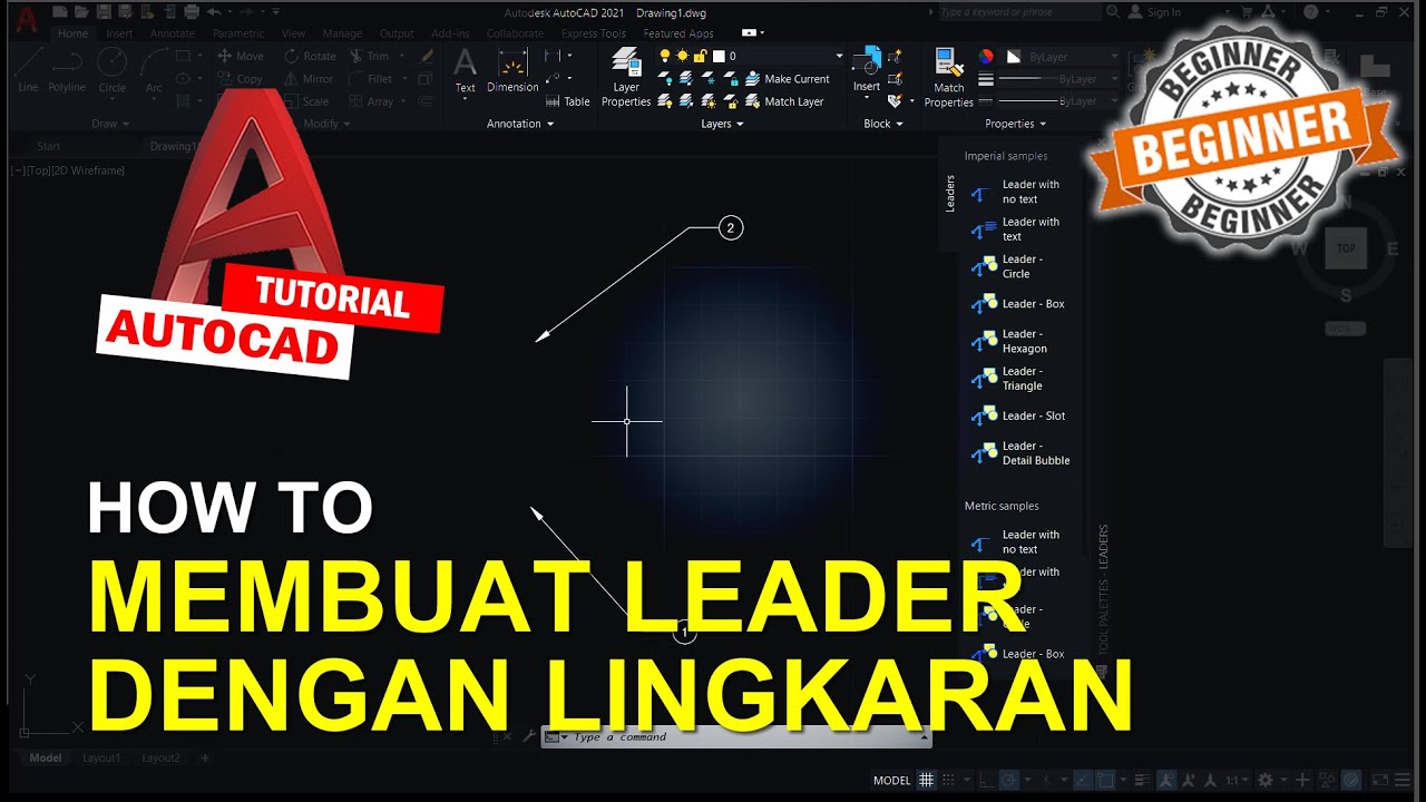 AutoCAD Cara Membuat Leader Dengan Lingkaran - YouTube