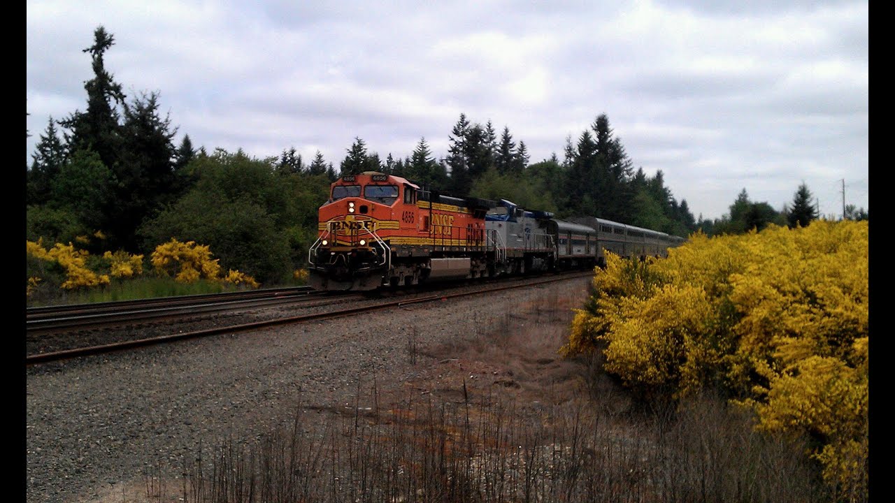 BNSF 4856 leading Amtrak 11 thru East Olympia, WA 05-20-13 - YouTube