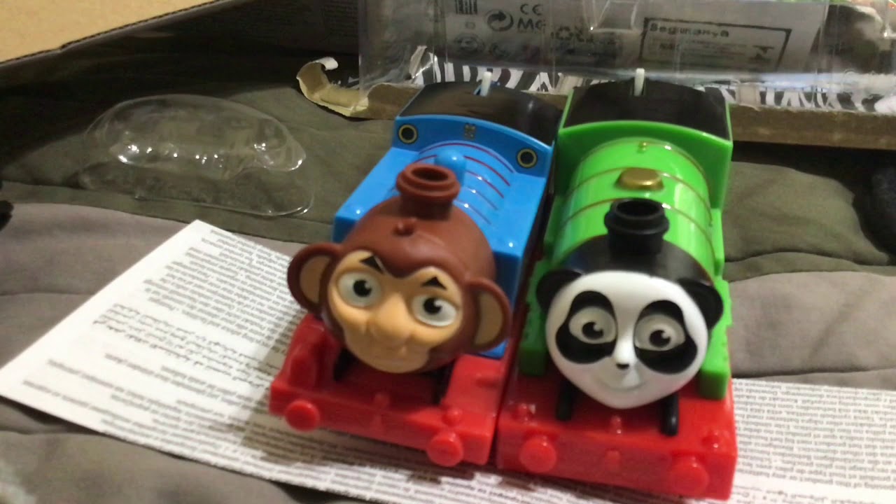 Unboxing and first run Motorized Monkey Masked Thomas and Panda Percy ...