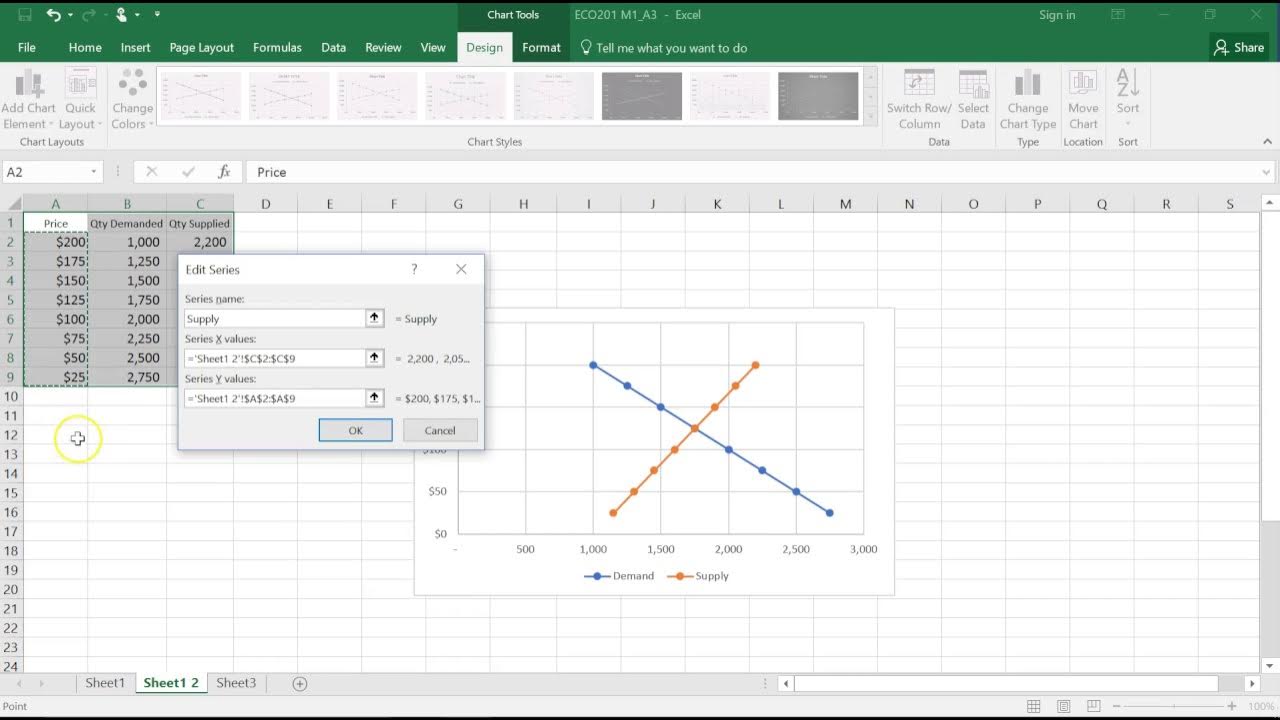 Econ - Chart Supply and Demand Curves in Excel - YouTube