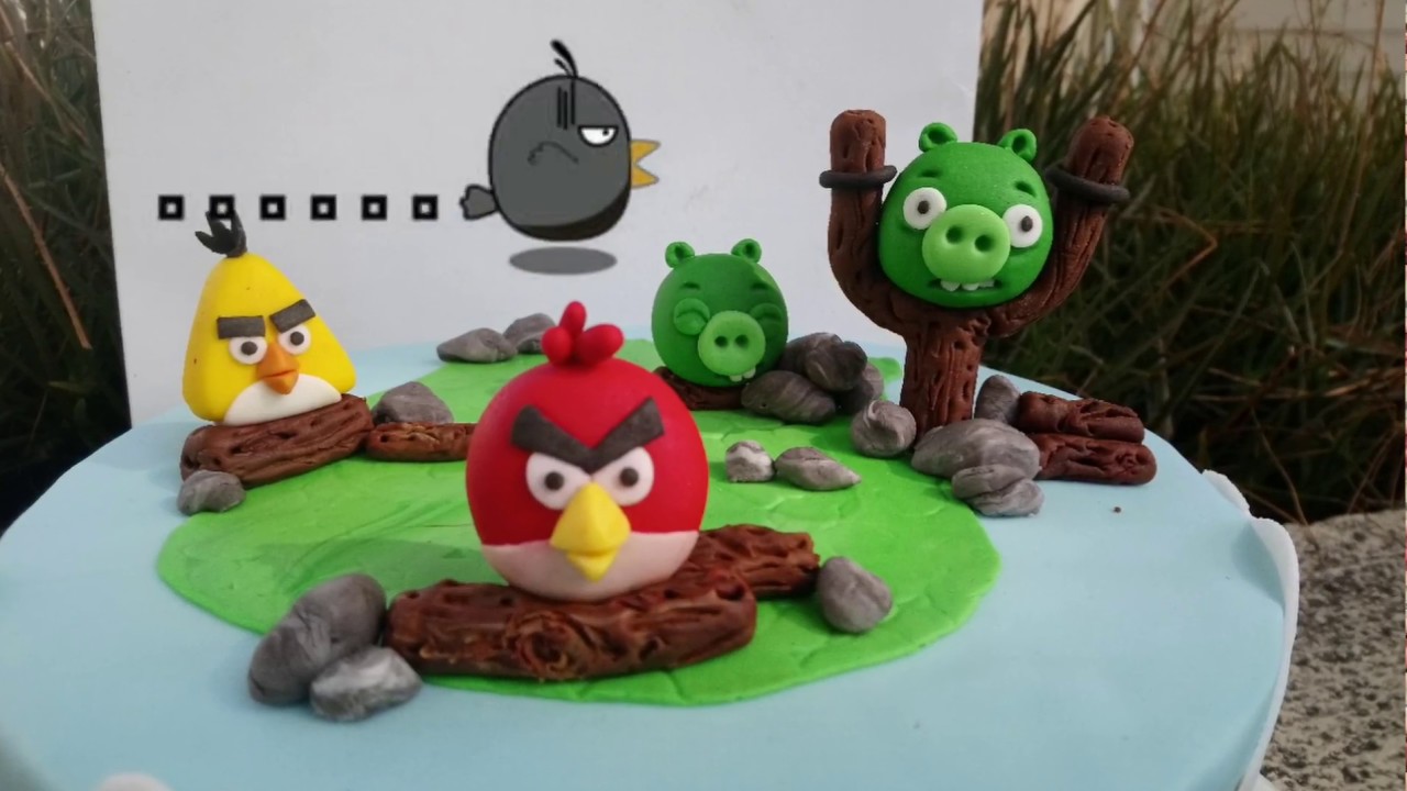how to make ANGRY BIRDS EDIBLE CAKE TOPPER - YouTube