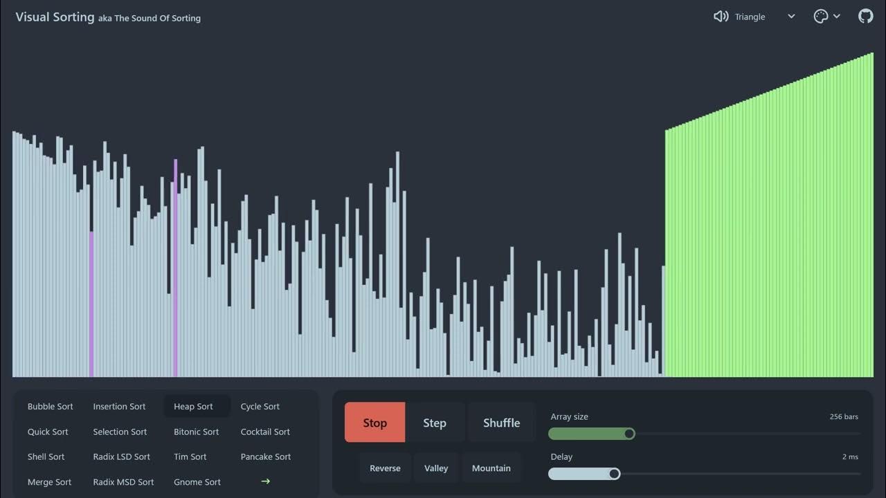 【Heap Sort】ソートアルゴリズムを色と効果音でわかりやすく示す「Visual Sorting／The Sound Of Sorting」 - YouTube