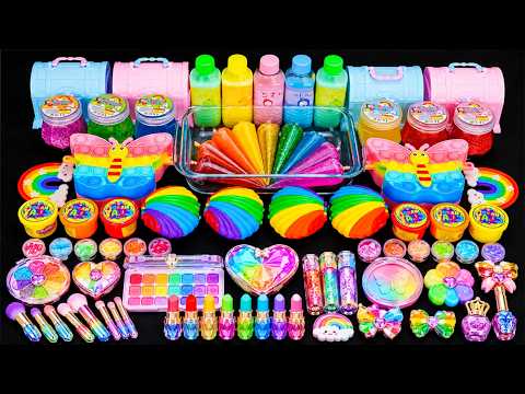 GLOSSY SLIME ASMR 🌈 DIY How to Make Rainbow Slime with Makeup Eyeshadow Playdoh Glitter #92