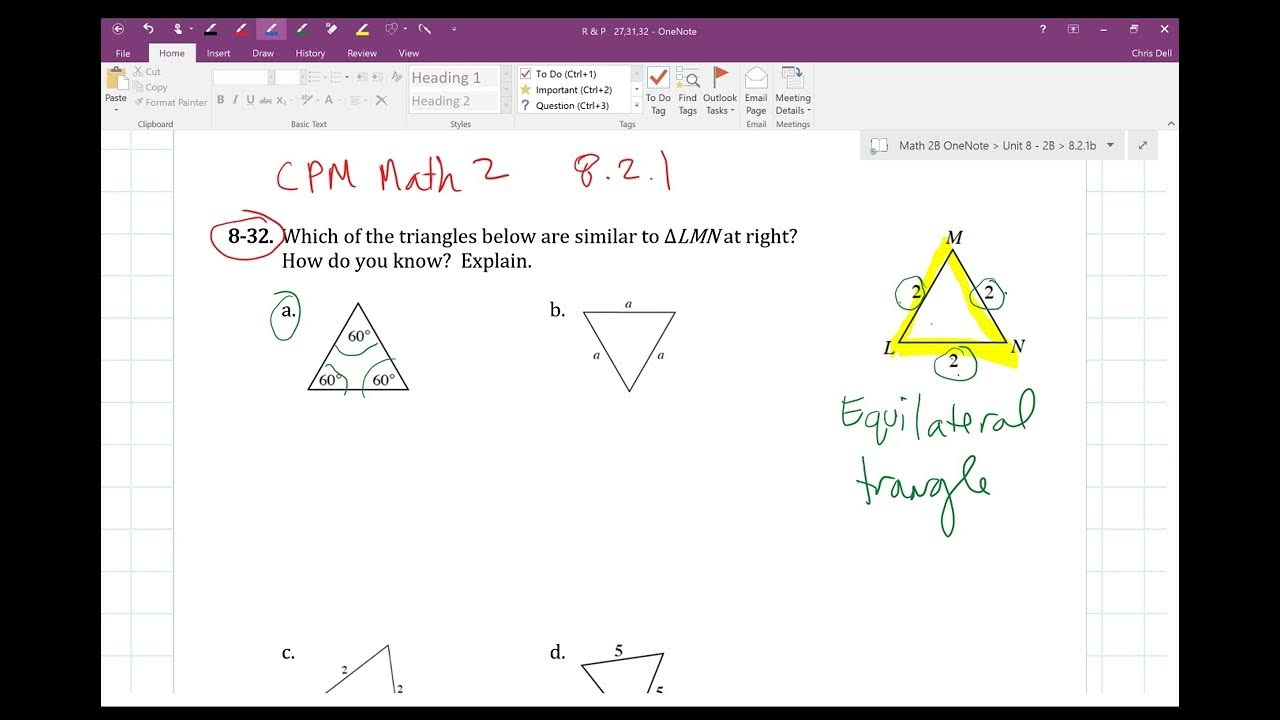 CPM Math 2 Section 8.2.1 #8-32 (Similar Triangles) - YouTube