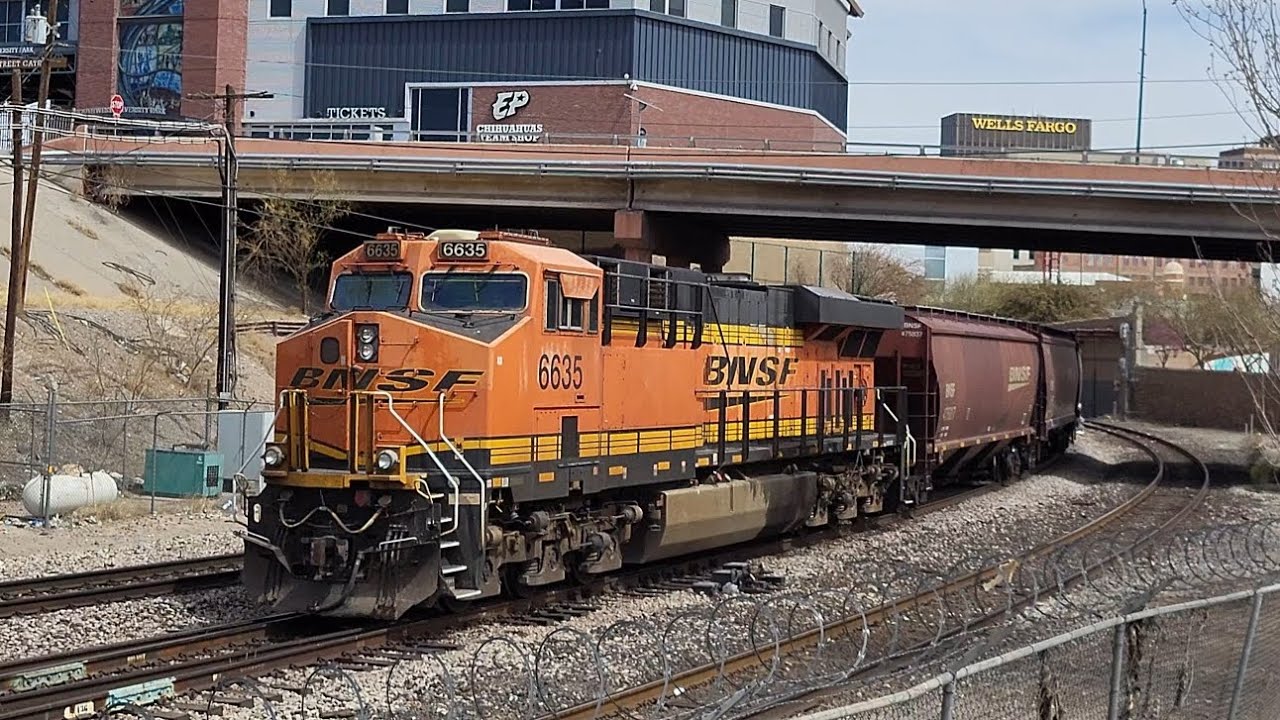 BNSF #6825 leading grain train with great crew - YouTube