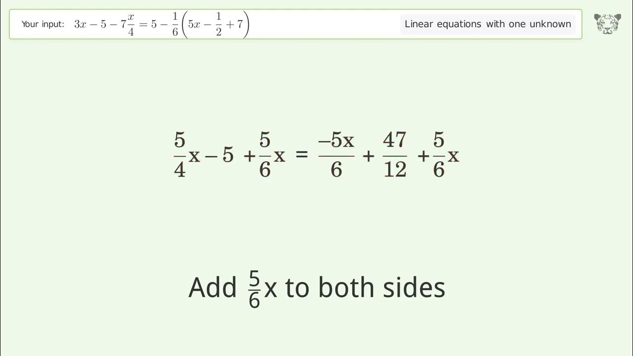 Linear Equation With One Unknown Solve 3x 5 7x 4 5 1 6 5x 1 2 7 Step linear-equation-with-one-unknown-solve-3x-5-7x-4-5-1-6-5x-1-2-7-step