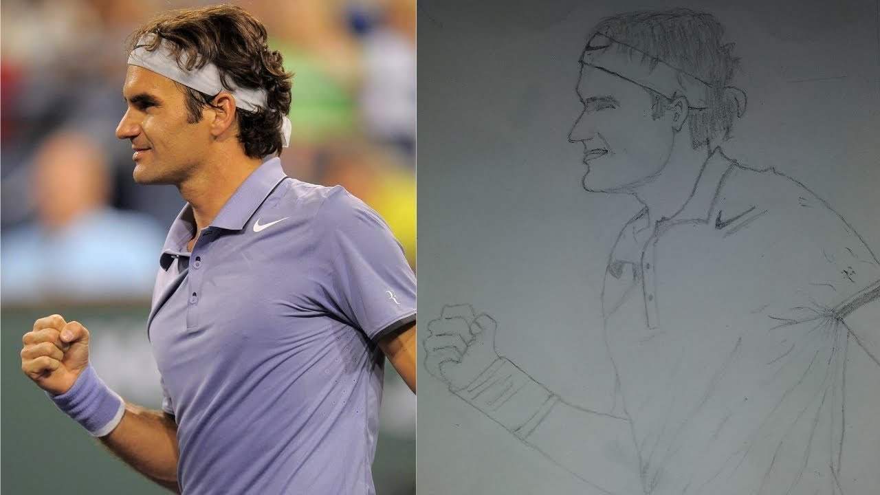 Drawing Sketch Of Roger Federer - YouTube