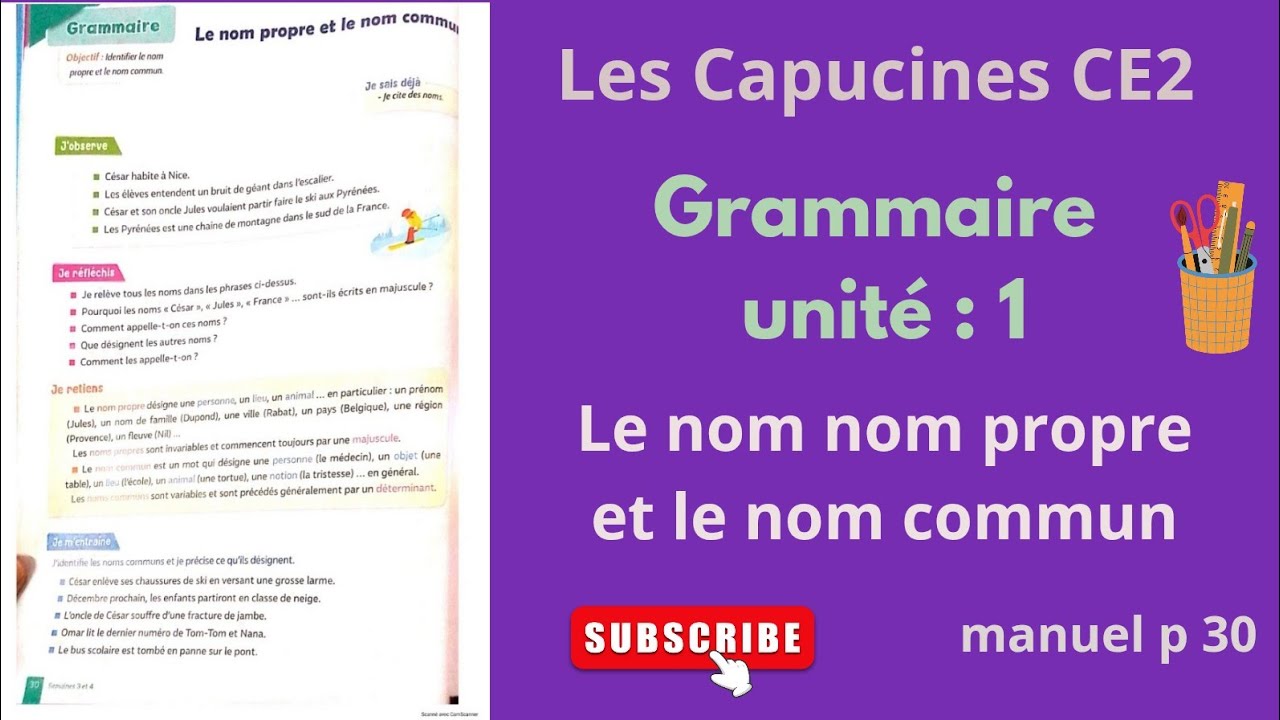 Les capucines CE2 Grammaire شرح مبسط : Le nom propre et le nom commun ...