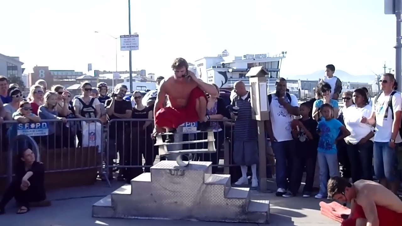 English Circus Street performer balances on things - YouTube