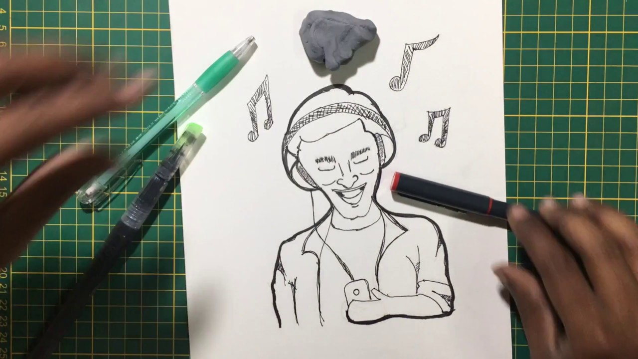 Smiling man drawing using brush pen - YouTube