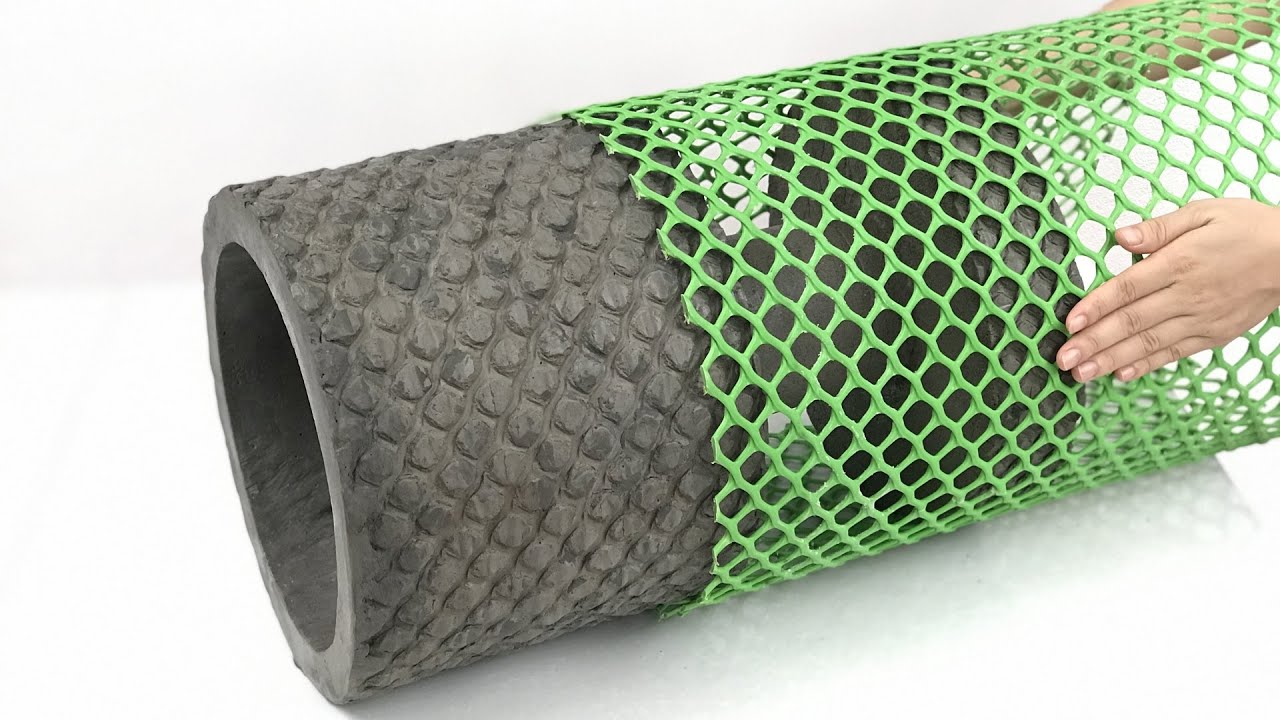 Flower pot Design From Cement And Plastic Net - DIY flower pots at home ...