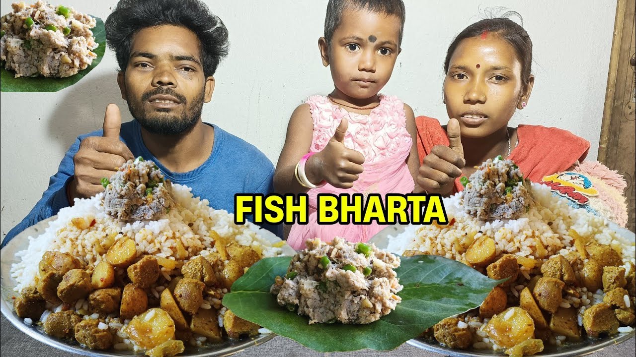 fish chokha soyabean curry with rice eating | jh eating show - YouTube