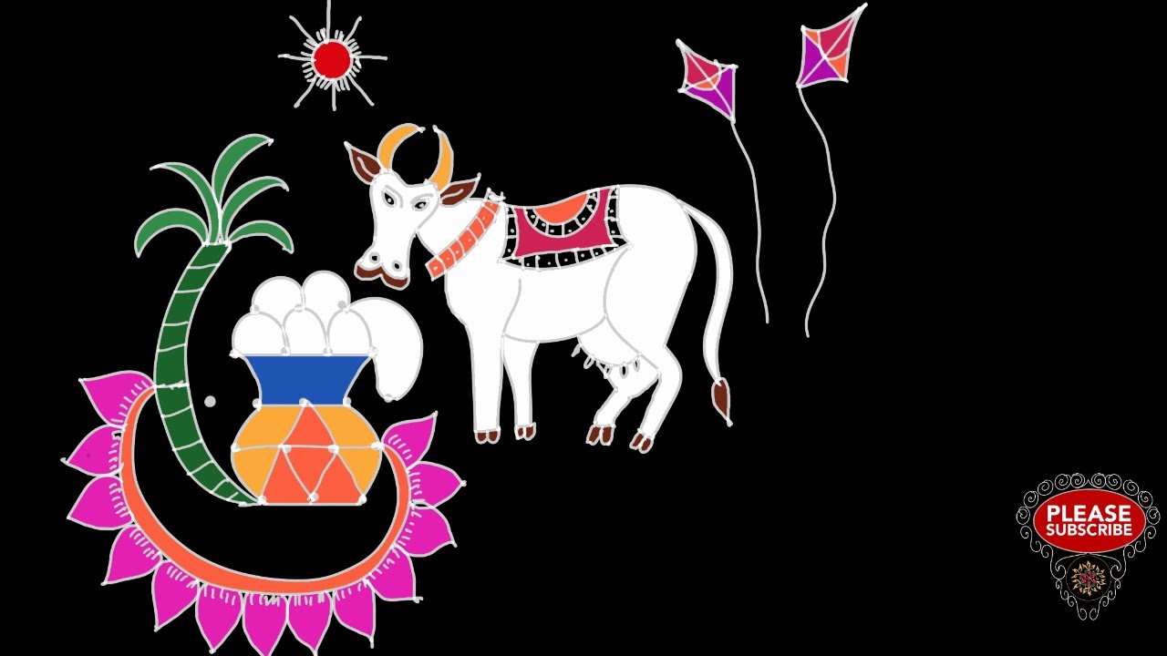 Pongal pot kolam / Bhogi.Rangoli / 5 x 3 Dots / Sankranthi muggulu Cow ...