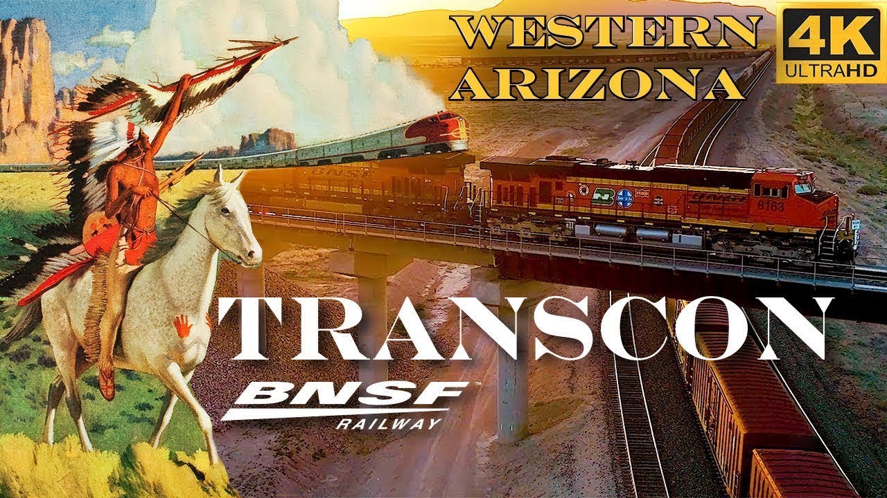 The BNSF former Santa Fe 'Transcon' Railway in Western Arizona - YouTube