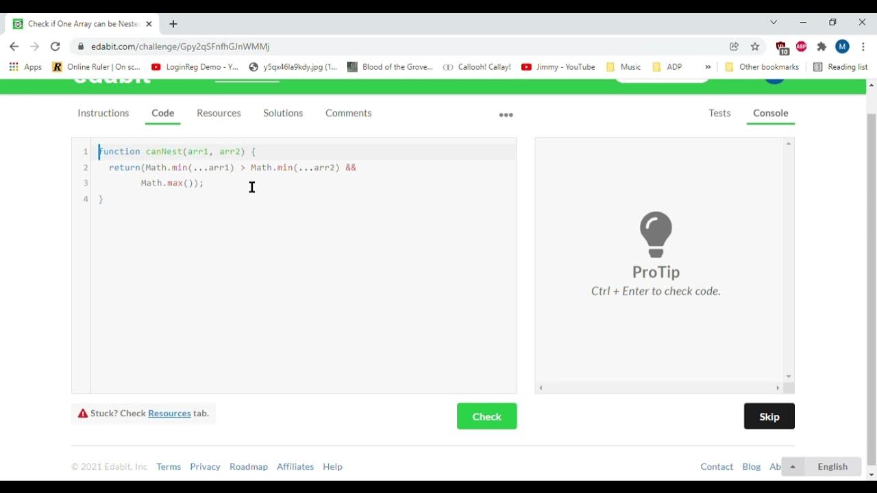 Check if One Array can be Nested in Another Edabit (Javascript) - YouTube