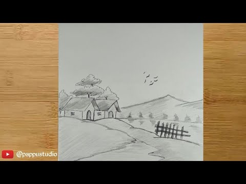 How to Draw Scenery of Rice Fields and Mountain | Easy Pencil Drawing ...