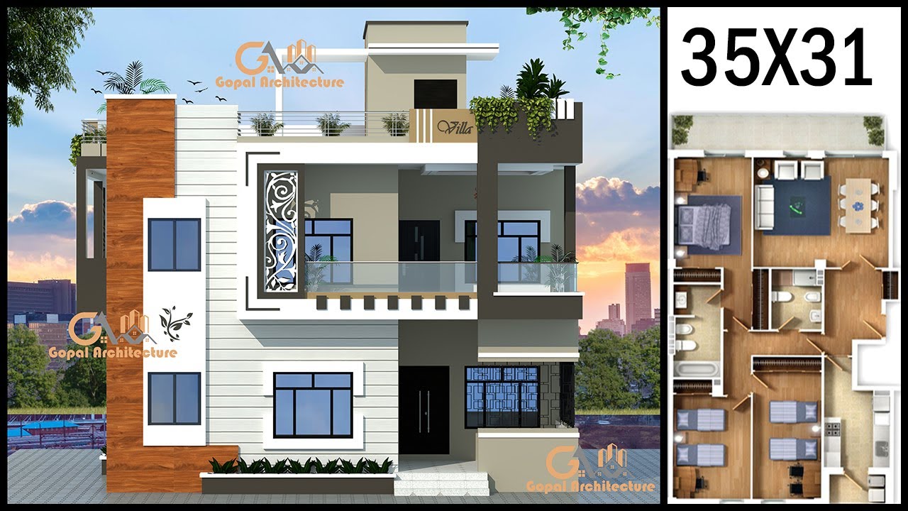 35'-0"x31'-0" 4BHK House Design | 2 Floor Latest House Design | Gopal ...