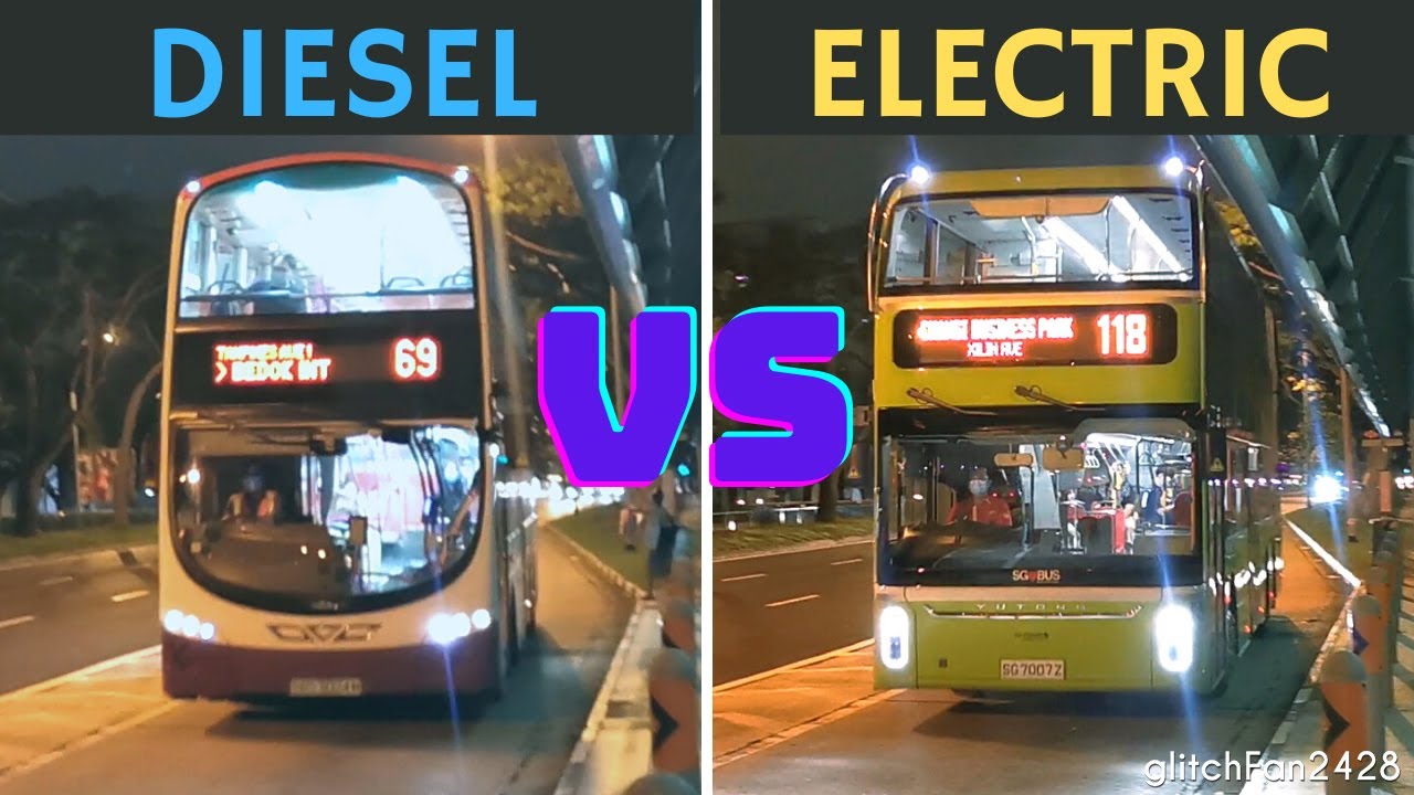 [SBST / G-AS] Euro V Diesel & 100% Electric Bus calling at a Bus Stop ...