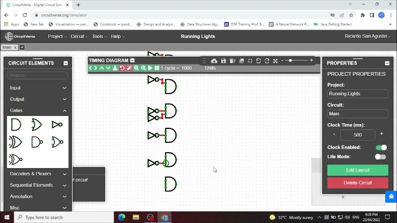 SIMPLE ONLINE CIRCUIT CONSTRUCTION / SIMULATION OF 8 LED RUNNING LIGHTS ...