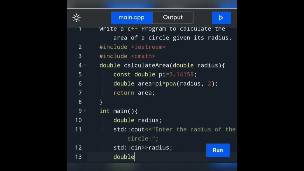 How to write a c++ Program to calculate the area of a circle given its ...