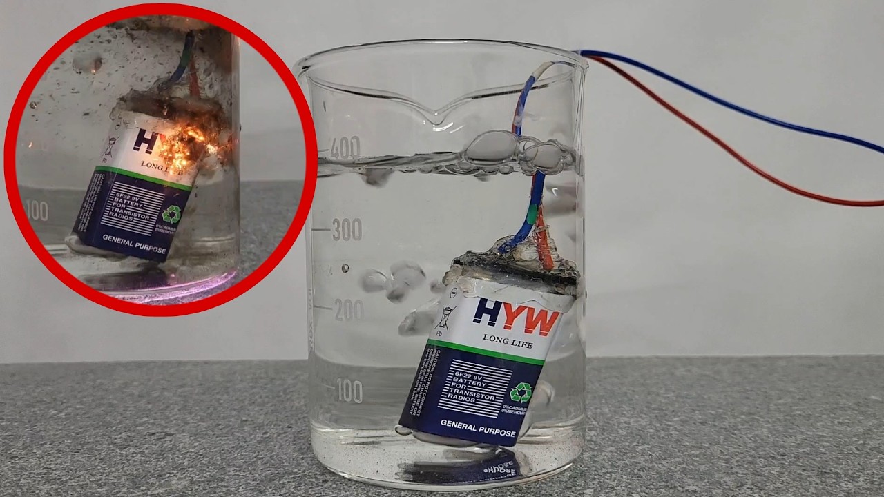 9V Battery VS 220V | Exploding 9v Battery in Water Experiment - YouTube
