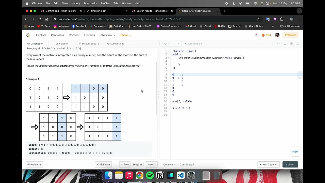 Score After Flipping Matrix Leetcode Daily Challenge 13 05 2024 C Youtube