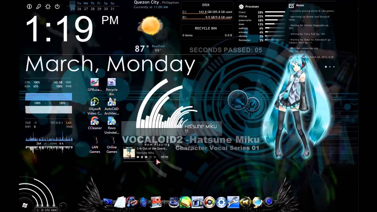 Windows 7 Hatsune Miku theme (customized using Rainmeter + Samurize) by ...