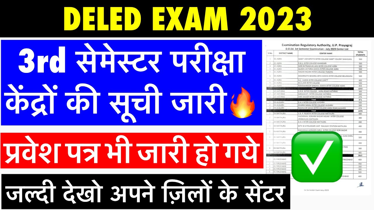 DELED Exam 2023 | Deled 3rd Semester Exam Center List | DELED Back Exam ...