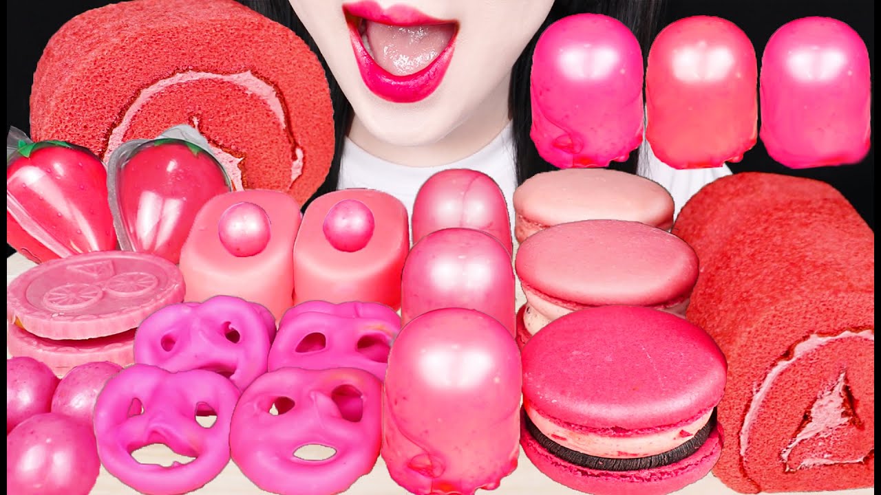 ASMR PINK DESSERTS 쿠키런 빵, 핑크 초콜릿, 젤리 먹방 EATING SOUNDS - YouTube