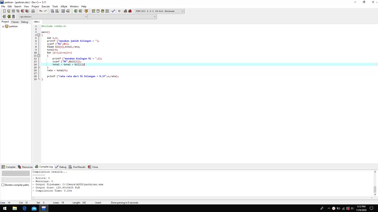 Menghitung rata rata menggunakan bahasa C - YouTube