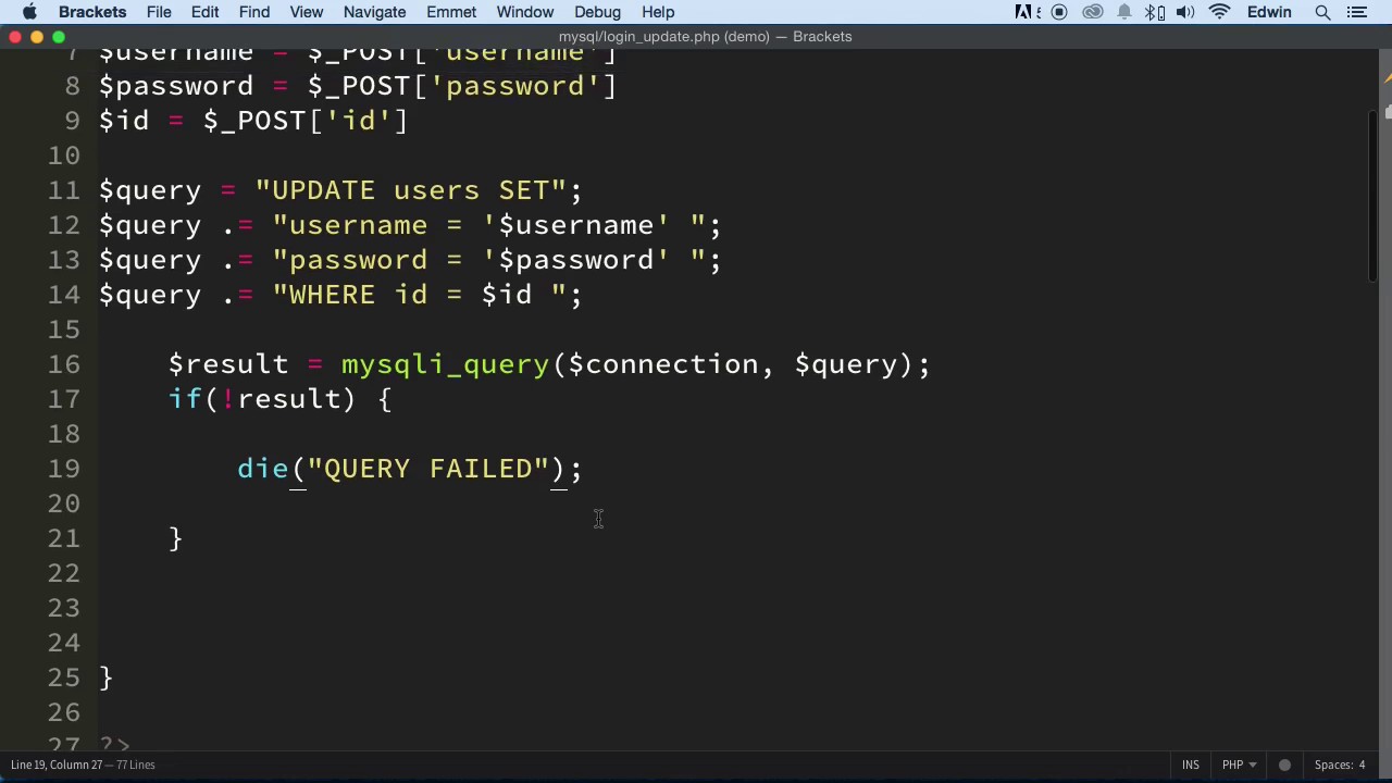 Php And Database 013 Query To Update Username And Password Youtube 0847