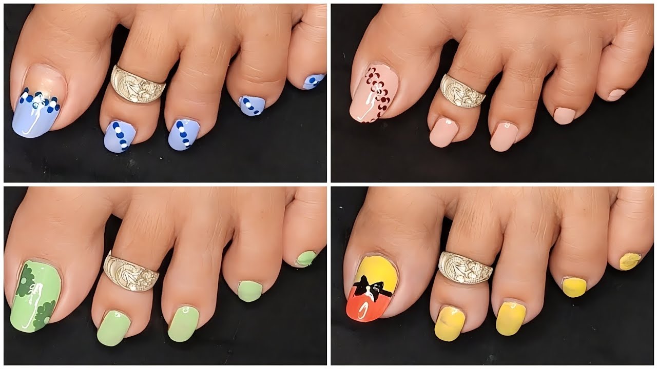 Most beautiful foot nail art design compilation || 4 easy & cute ...