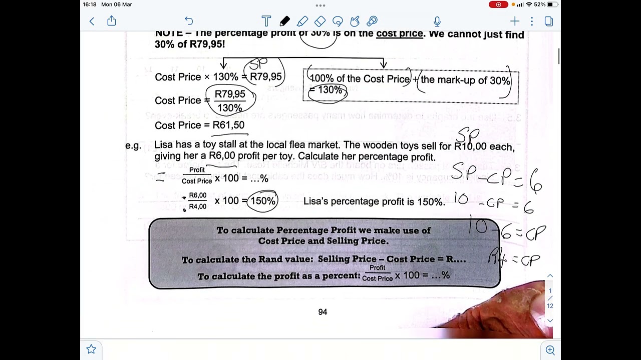 Grade 11 Maths Lit Percentage Profit YouTube Grade 11 Maths Lit Percentage Profit YouTube