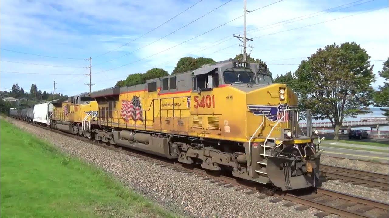 (Northbound) Union Pacific Mixed Freight Train passes through Ruston Way. - YouTube