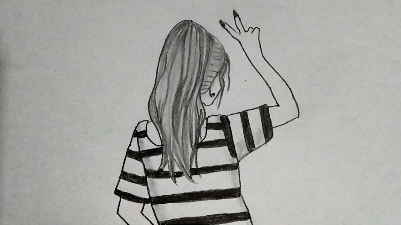 Girl from back side drawing || Easy drawings step by step || How to ...