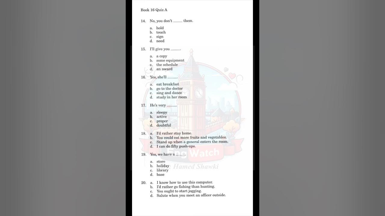 ALC BOOK 16 quiz A listening with answers - YouTube