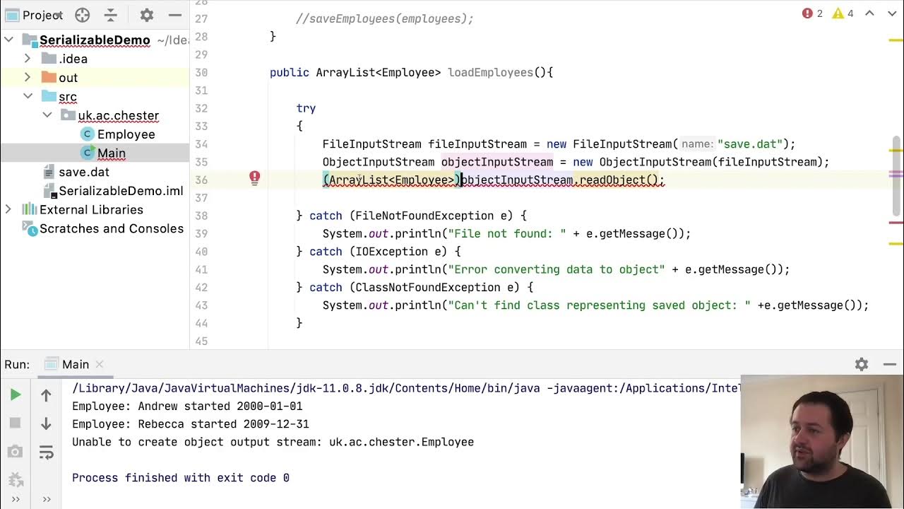 Reading Objects from File using Serializable - YouTube
